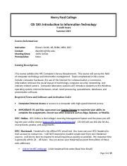 Cis Syllabus Summer Docx Henry Ford College Summer Cis Introduction To