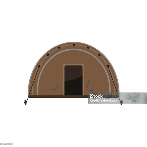 관광 캠핑 텐트 벡터 만화 갈색 캠프장 캐노피 원형 장비 여행 하이킹 정면도 0명에 대한 스톡 벡터 아트 및 기타 이미지 0