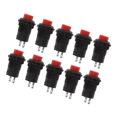 10 Uds Interruptor De Botón Pulsador Momentáneo De 16mm Rojo Redondo 2