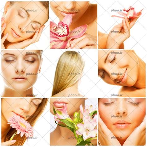 عکس مجموعه ای از چهره های متفاوت زن ها در پس زمینه سفید عکس با کیفیت