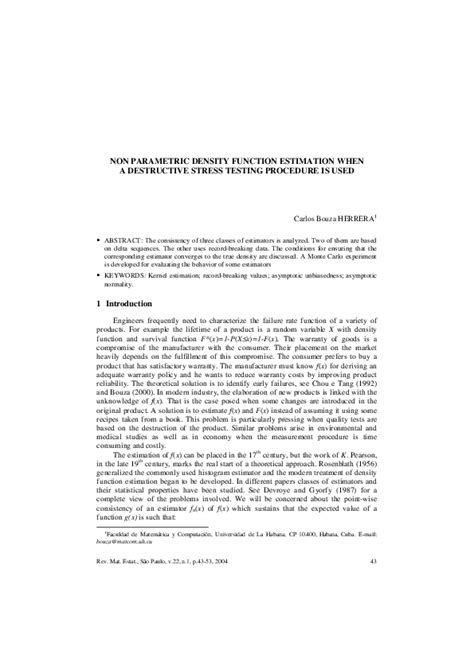 Pdf Non Parametric Density Function Estimation When A Destructive Stress Testing Procedure Is Used