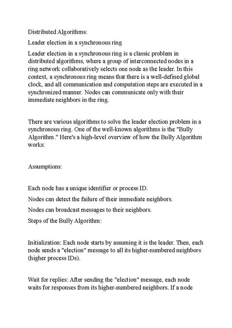 Distributed Algorithms Distributed Algorithms Leader Election In A Synchronous Ring Leader