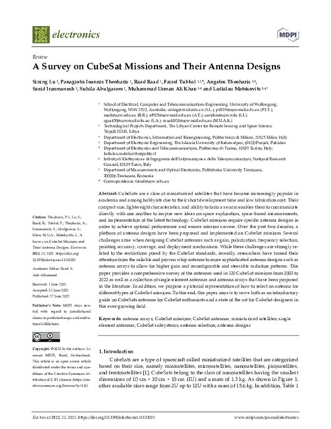 Pdf A Survey On Cubesat Missions And Their Antenna Designs
