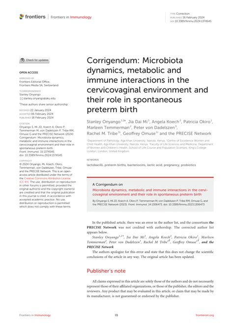 Pdf Corrigendum Microbiota Dynamics Metabolic And Immune