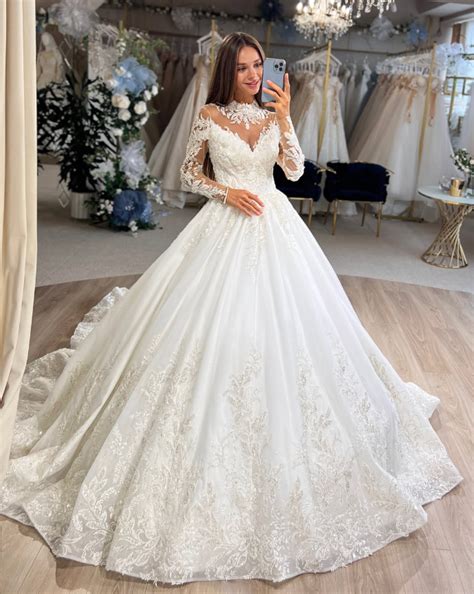 White Lace Long Sleeve Formal Gown