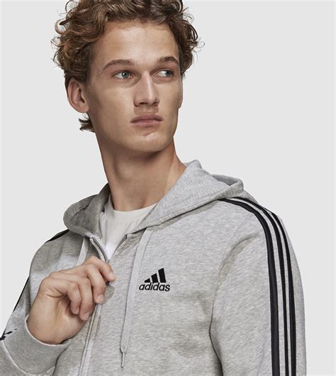 Buy Adidas Essentials French Terry 3 Stripes Full Zip Hoodie In