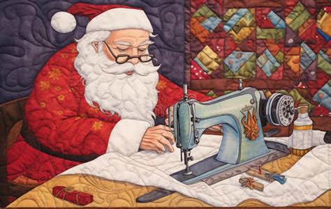 Santa Claus While Quilting Christmas Card Ai Generated Stock