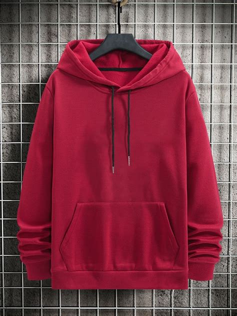 Men Kangaroo Pocket Drawstring Thermal Hoodie