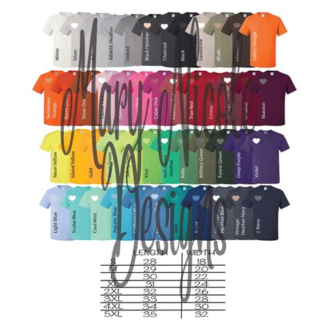 Jerzees 29mr Unisex Color Chart Etsy Color Chart Etsy