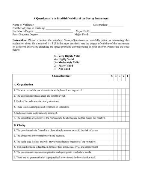 Survey Validity Questionnaire