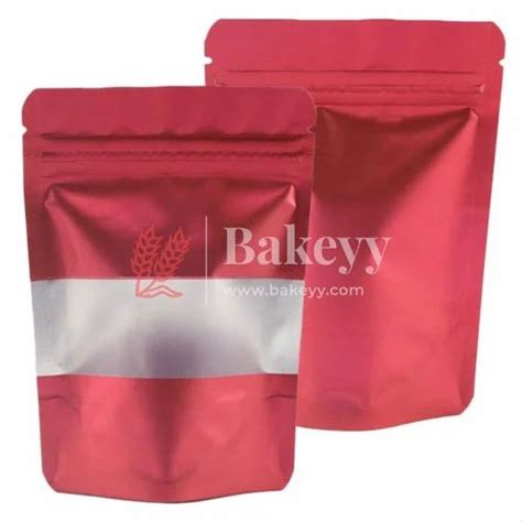 1 Kg Zip Lock Pouch Red Color With Window 17x265 Cm Standing