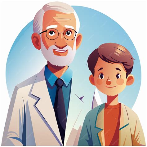 Cartoon Elderly Woman Doctor Patient Girl Doctor Team Vector Premium