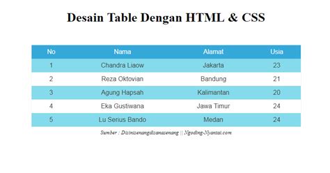 Cara Mendesain Tabel Dengan Html And Css Ngoding Nyantai