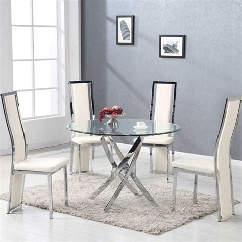 Daytona Round Clear Glass Dining Table With Chrome Legs Fif