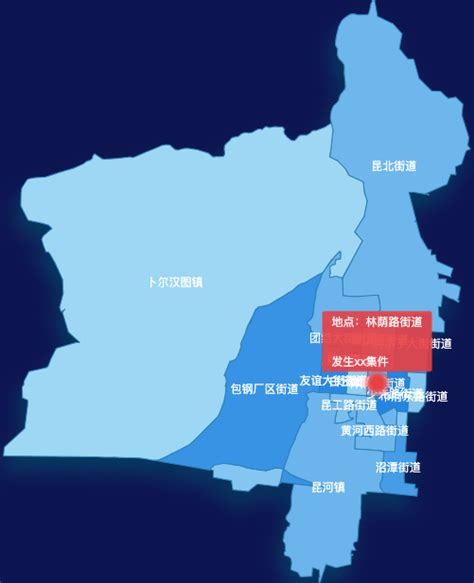 echarts包头市昆都仑区geoJson地图 tooltip轮播实例代码 完竣世界
