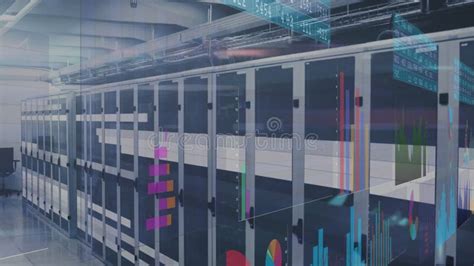Data Processing Animation Over Server Racks In Modern Data Center