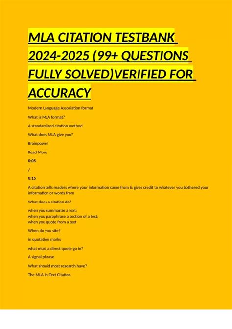 mla citation testbank 99 questions fully solved verified for accuracy