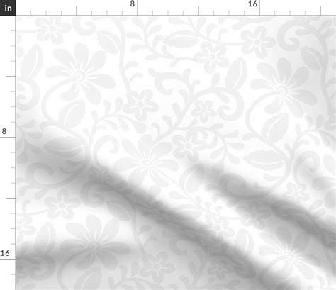 Bigger Scale White Fancy Floral Scroll Fabric Spoonflower