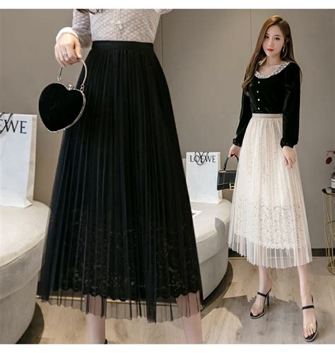 레이스스커트 망사스커트 숨기다 고기 드롭 감각무늬 0봄계절 플리츠스커트 하프기장 티몬