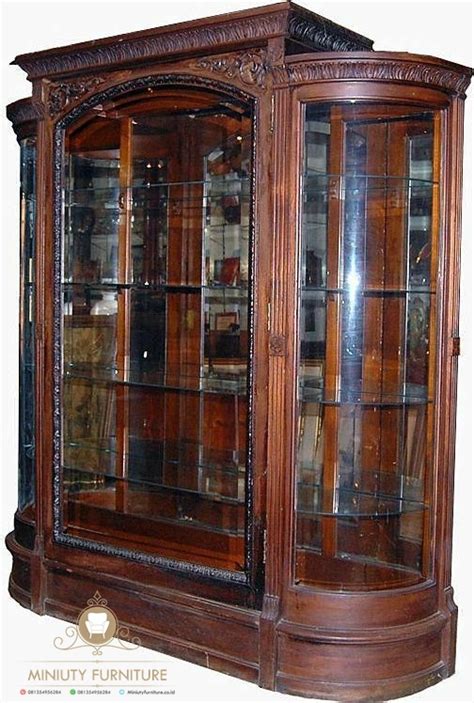 Lemari Hias Melengkung Rak Kaca Kayu Jati Modern MINIUTY FURNITURE