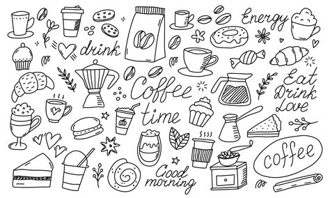 Doodle Coffee Shop Icons Outline Hand Drawn 24589665 Vector Art At