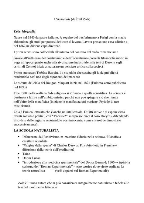 Letteratura Francese 1 Zola Docsity
