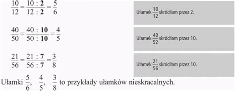 Rozszerzanie i skracanie ułamków Ułamek skróciłam przez Ułamek skróciłam przez