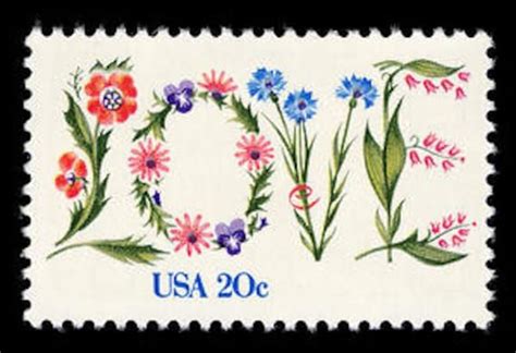 Five 5 Love Flowers 20c Stamp Vintage Unused Postage Stamps 20