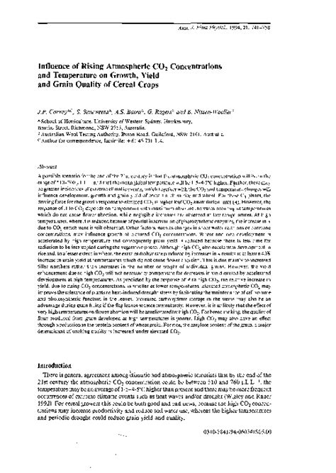 Pdf Influence Of Rising Atmospheric Co2 Concentrations And Temperature On Growth Yield And
