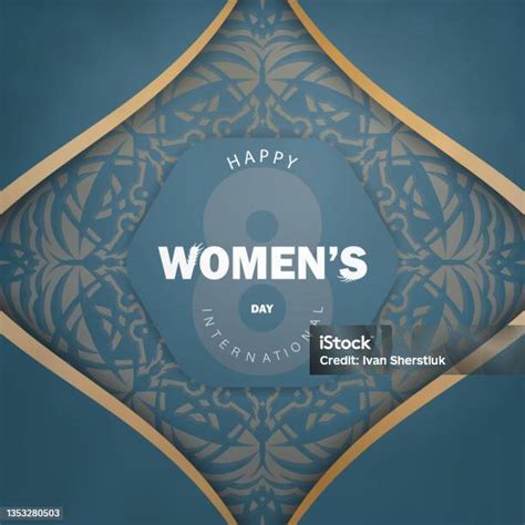 플라이어 템플릿 8 행진 국제 여성의 날 블루 컬러와 겨울 금 장식 International Womens Day에 대한 스톡