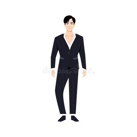 Asian Mafia Man Cartoon Character Flat Vector Stock Illustration