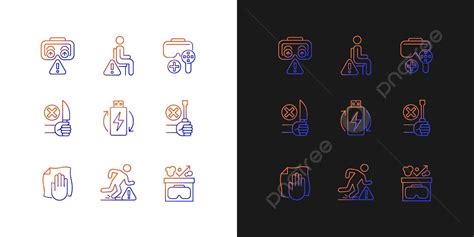 Set Of Gradient Manual Label Icons For Vr Guide In Dark And Light Mode Vector Goggles Web