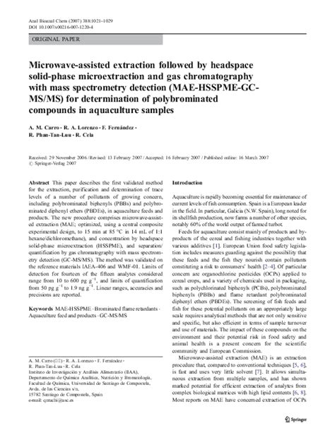 Pdf Microwave Assisted Extraction Followed By Headspace Solid Phase