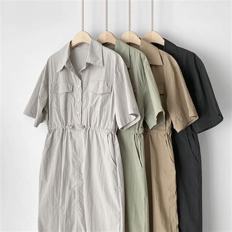 [주문폭주💕후기증명💙] 방수👌🏻쿨 바스락 A라인 나일론 여름 비치 웨어 바캉스 여성 여자 반팔 롱 원피스 에이블리