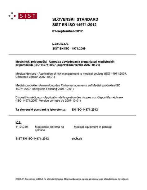 En Iso 14971 2012 Medical Devices Application Of Risk Management To