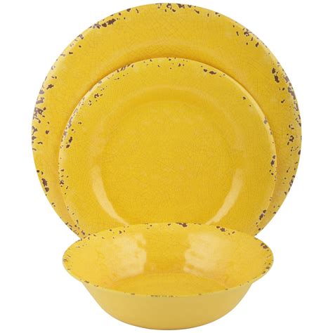 Melange 18 Piece Melamine Dinnerware Set Rustic Collection Dinner Plat