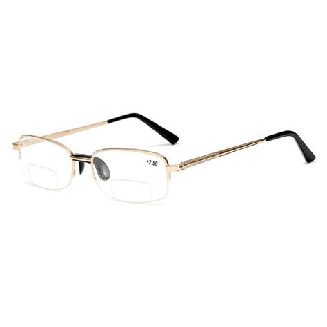 Mens Gold Classic Metal Half Rimless Bifocal Reading Glasses Metal