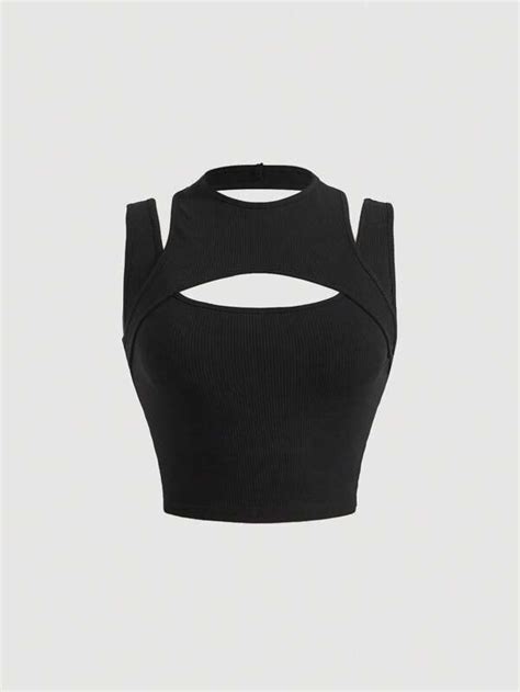 Shein Mod Plus Gorpcore Cut Out Front Crop Tank Top Shein Usa