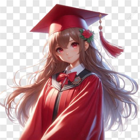 졸업 가운을 입고 빨간 모자를 쓰고 졸업장을 들고 있는 애니메이션 소녀 졸업 가운과 빨간 모자를 쓴 애니메이션 소녀 졸업장을 들고 웃는 이미지와 클립 아트 졸업 가운을
