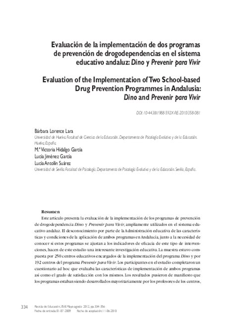 Pdf Evaluación De La Implementación De Dos Programas De Prevención De
