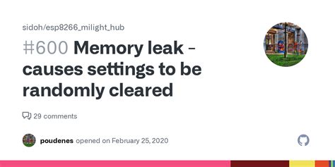 Memory Leak Causes Settings To Be Randomly Cleared Issue Sidoh Esp Milight Hub
