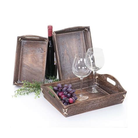 er Set Tablett MCW C Serviertablett Holztablett Frühstückstablett Dekotablett Shabby Look