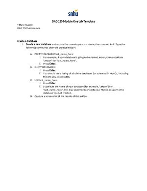 DAD 220 Project One Russell DAD 220 Project One Tiffany Russell Step One Create A Database 1