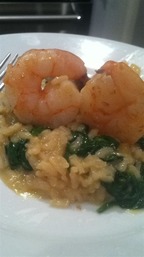Risotto With Spinach Topped With Sautéed Shrimp Food Ethnic Recipes Sauteed Shrimp