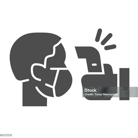 檢查人體體溫固體圖示檢測病毒傳播符號 字形樣式象形圖在白色背景使用非接觸式紅外溫度計共vid19 爆發病媒標誌向量圖形及更多2019冠狀病毒病
