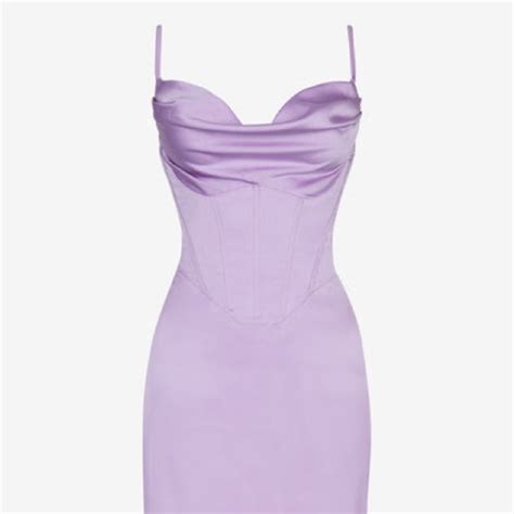 Lilac Corset Satin Slip Midi Dress Gem