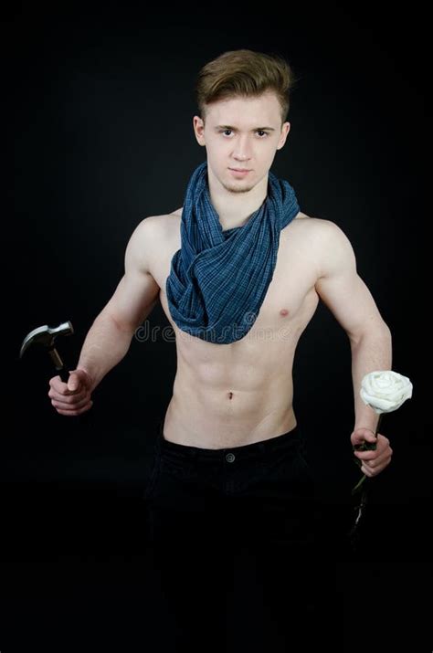 Jealous Boyfriend With A Gift And A Hammer Stock Image Image Of Love Handsome