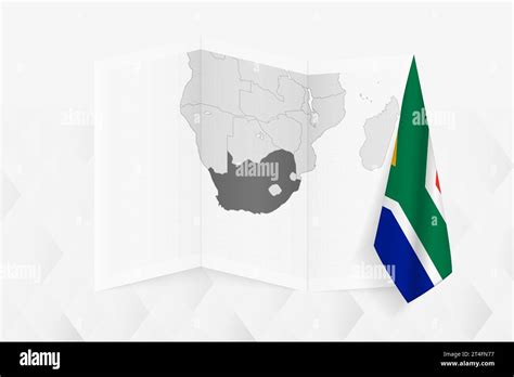 A Grayscale Map Of South Africa With A Hanging South African Flag On