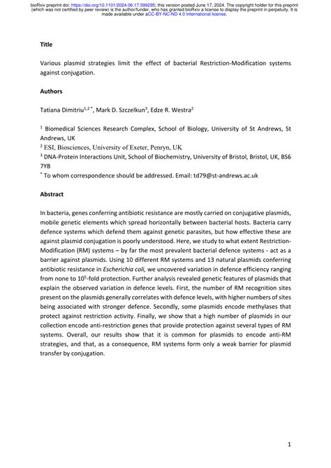 Pdf Various Plasmid Strategies Limit The Effect Of Bacterial Restriction Modification Systems