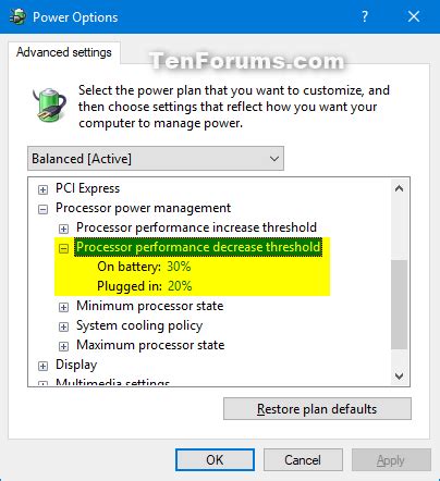 Add Processor Performance Decrease Threshold To Windows Power Options Tutorials